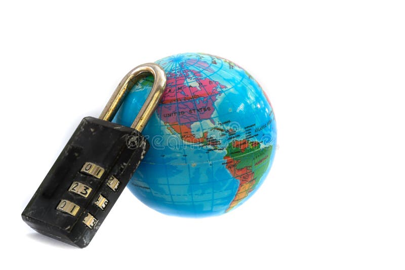 Lock leaning on globe stock photo. Image of globe, earth - 223446672