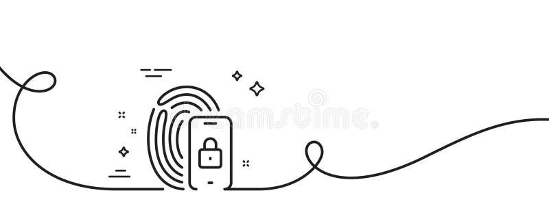 Lock Line Icon Fingerprint Access Sign Continuous Line With Curl Vector Stock Illustration