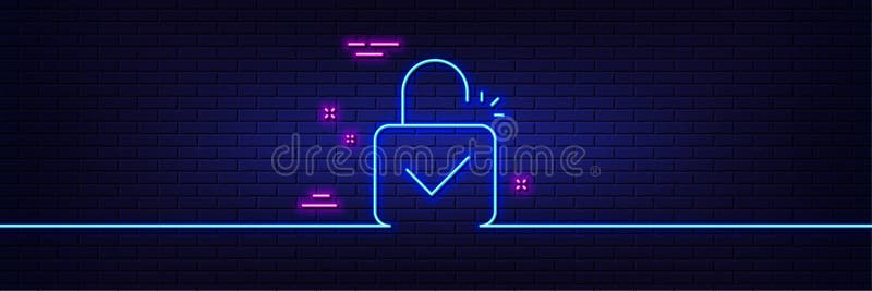 Lock Line Icon. Padlock Approved Sign. Neon Light Glow Effect. Vector ...
