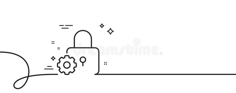 Lock Line Icon. Padlock Cogwheel Sign. Continuous Line with Curl ...