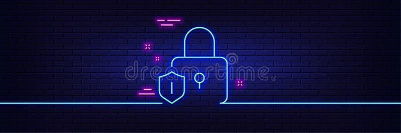 Lock Line Icon. Padlock Protection Sign. Neon Light Glow Effect. Vector ...