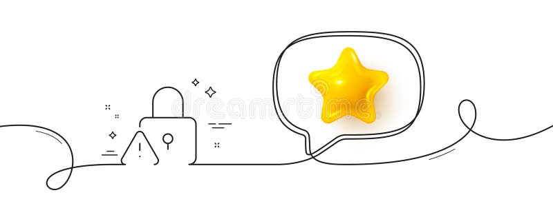Lock Line Icon. Padlock Warning Sign. Continuous Line with 3d Star ...