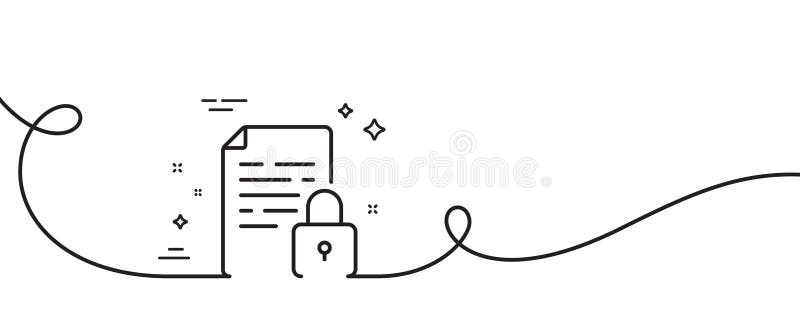 Lock Line Icon. Protected Document Sign. Continuous Line with Curl ...