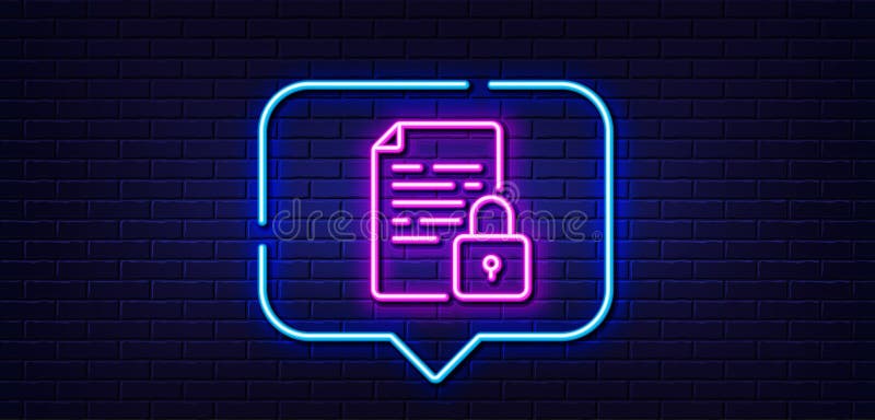 Lock Line Icon. Protected Document Sign. Neon Light Speech Bubble ...