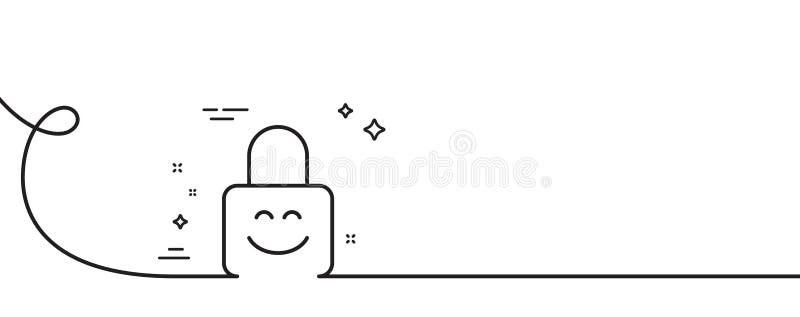 Lock Line Icon Protected Padlock With Smile Sign Continuous Line With Curl Vector Stock
