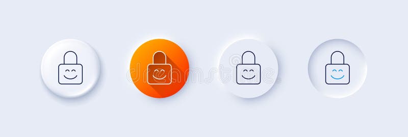 Lock Line Icon. Protected Padlock with Smile Sign. Line Icons. Vector ...
