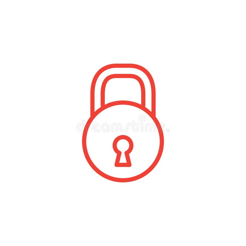 Lock Line Red Icon on White Background. Red Flat Style Vector ...