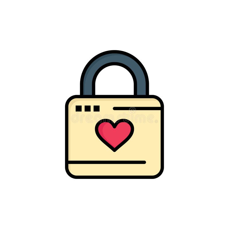 Lock, Locker, Heart, Heart Hacker, Heart Lock Flat Color Icon. Vector ...