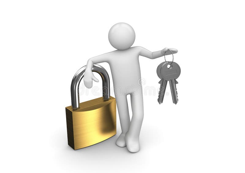 3d Small People - Lock and Key Stock Illustration - Illustration of ...