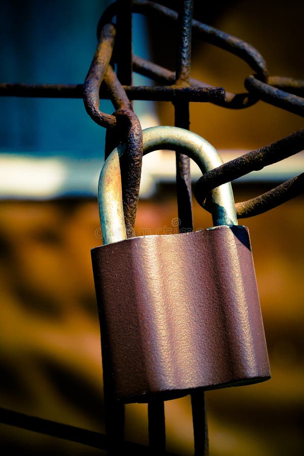 Lock on a Metal Chain Macro Photo Stock Image - Image of material ...