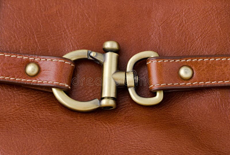 Lock Metal Ring on Brown Leather Stock Image - Image of real, steel ...