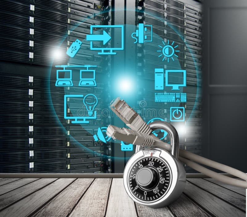 Lock and Network Cable, Close-up View Stock Illustration - Illustration ...