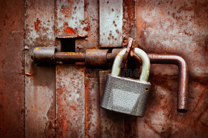 The lock on the old gate stock photo. Image of iron, steel - 72931836