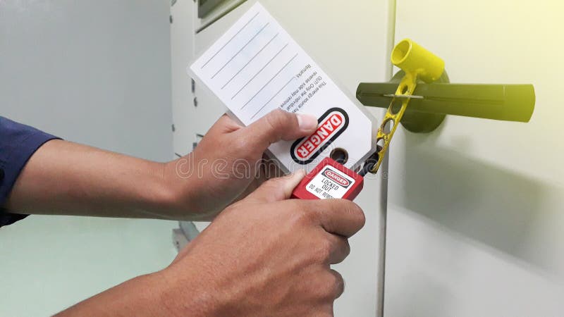 Lock Out & Tag Out Devices and Safety First Point Stock Image - Image ...