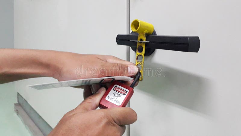 Lock Out & Tag Out Devices And Safety First Point Stock Photo - Image ...