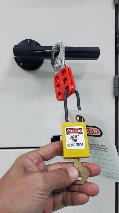 Lock Out & Tag Out Devices and Safety First Point Stock Photo - Image ...