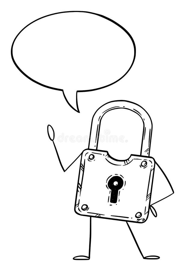 Lock or Padlock Cartoon Character with Speech Bubble, Vector ...