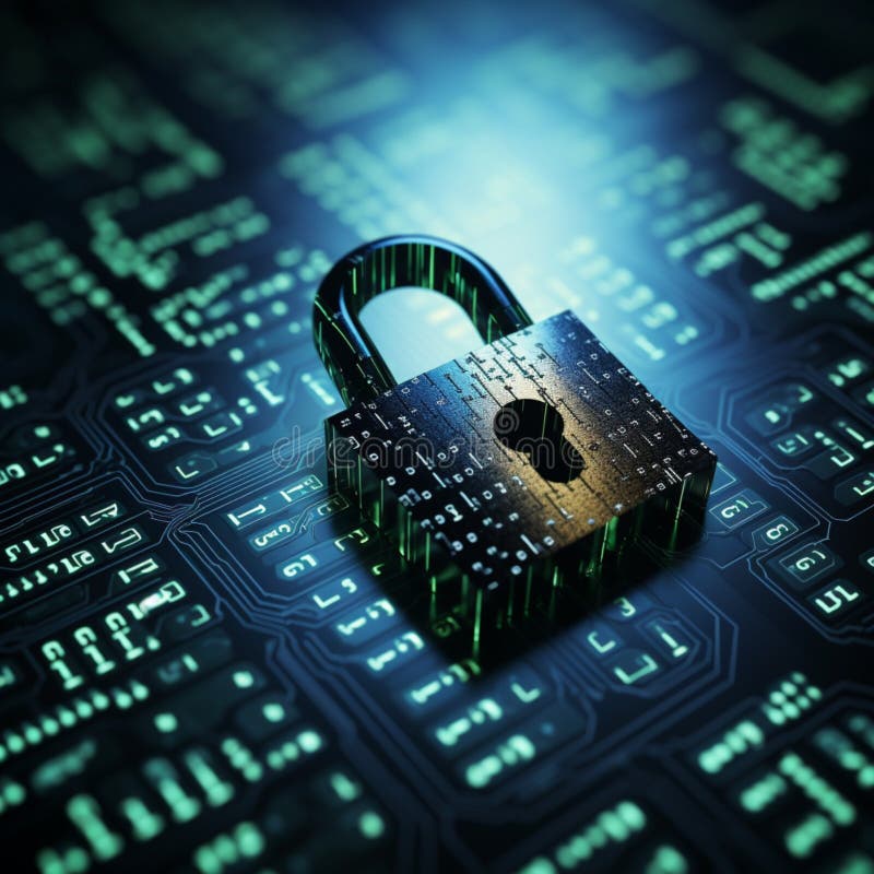 Lock Pattern Emerges In 3d With Detailed Binary Code Pixels Stock