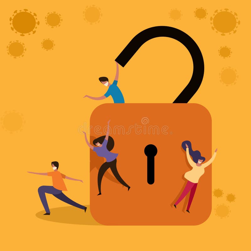 Illustration of Masked People Jumps Out of a Big Lock Stock ...