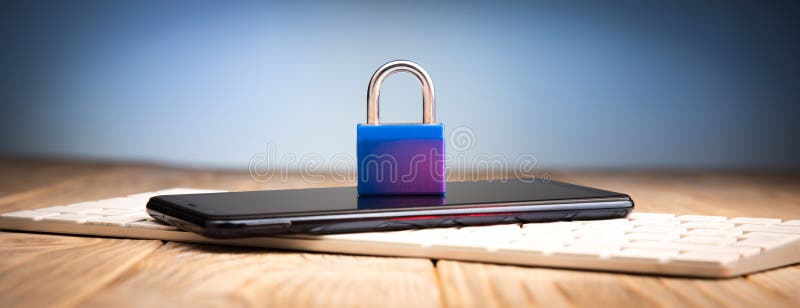 Lock on phone on keyboard stock image. Image of screen - 351684765