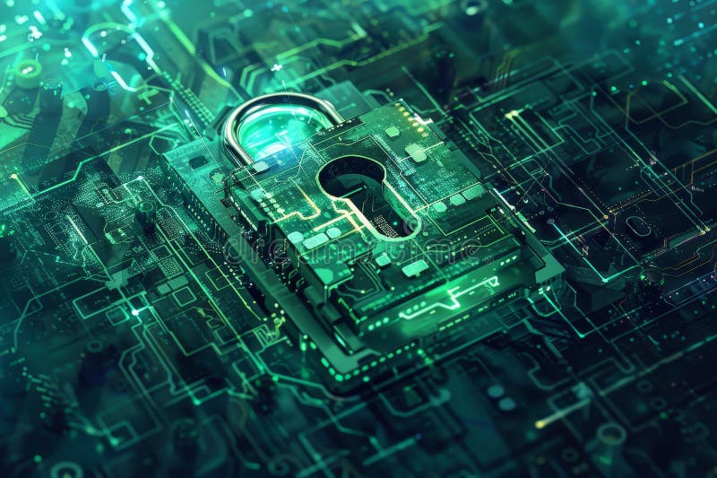 A Lock is Placed on Top of a Computer Circuit Indicating Security and ...