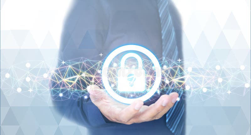 Lock for Protection of the Network in the Hands of a Businessman Stock ...