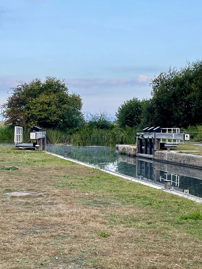Lock on the River Medway stock image. Image of silhouette - 291851909