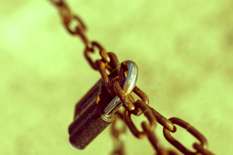Lock on a rusty chain stock image. Image of brown, metal - 100082769