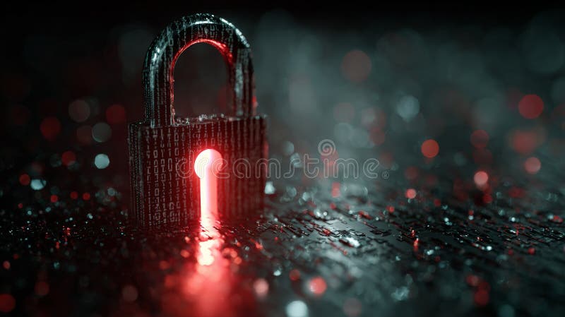 A Glowing Digital Lock Floats Amidst Cascading Binary Code, Visually ...