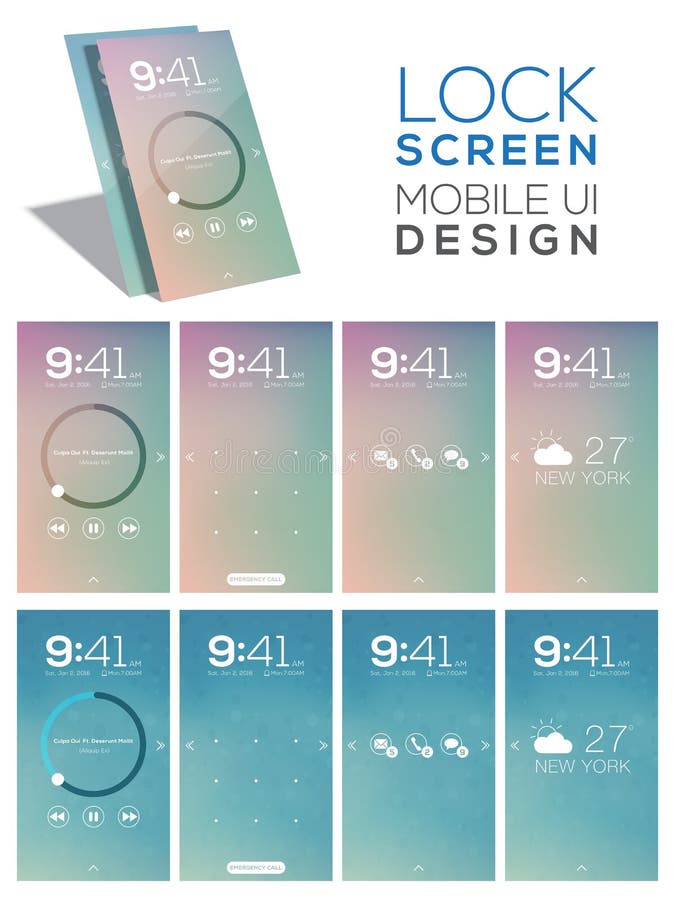 Lock Screen Mobile User Interface Kit. Stock Illustration ...