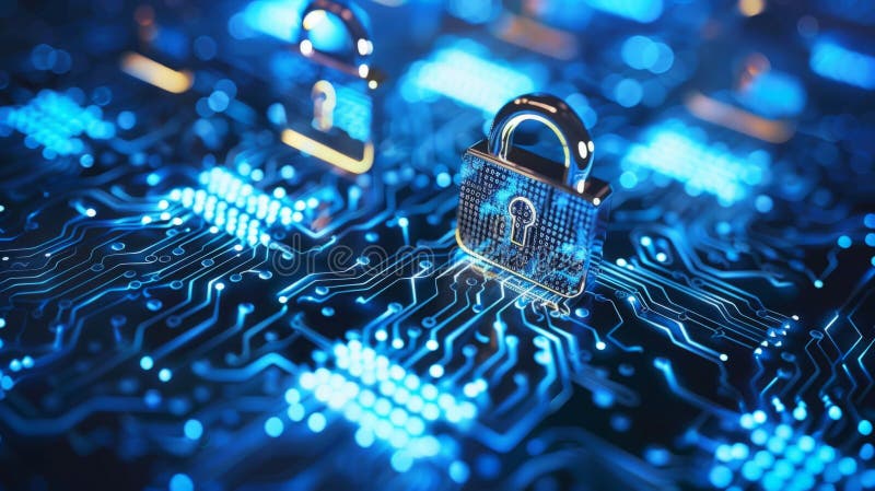 Lock Secured on Computer Circuit Stock Photo - Image of connection ...