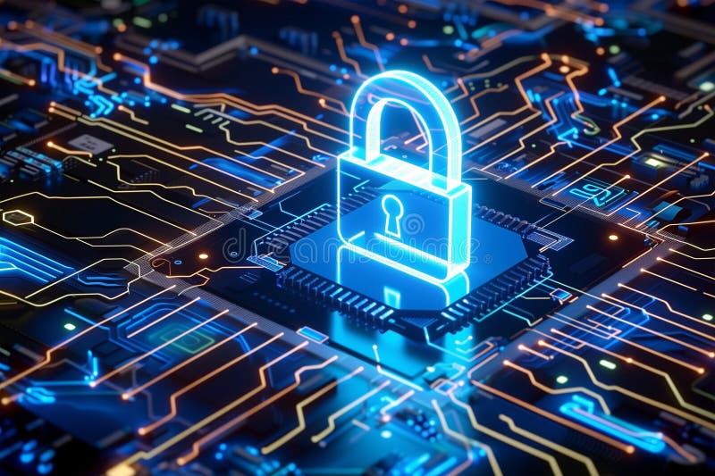 Lock Secured on Computer Circuit Stock Photo - Image of access, code ...