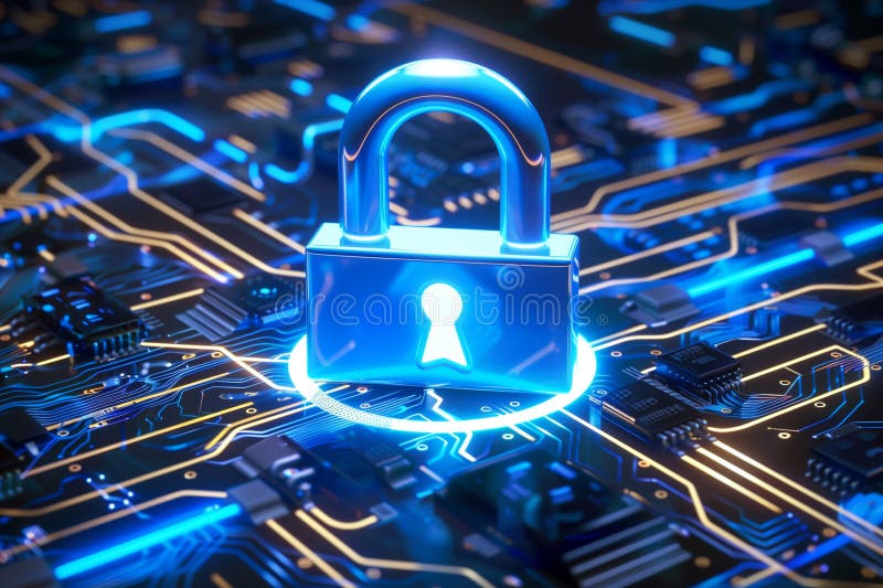 Lock Secured on Computer Circuit Stock Illustration - Illustration of ...