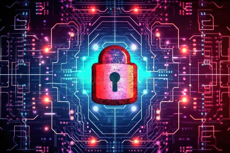 Secure Lock on Computer Circuit with Colorful Lights. Generative AI ...