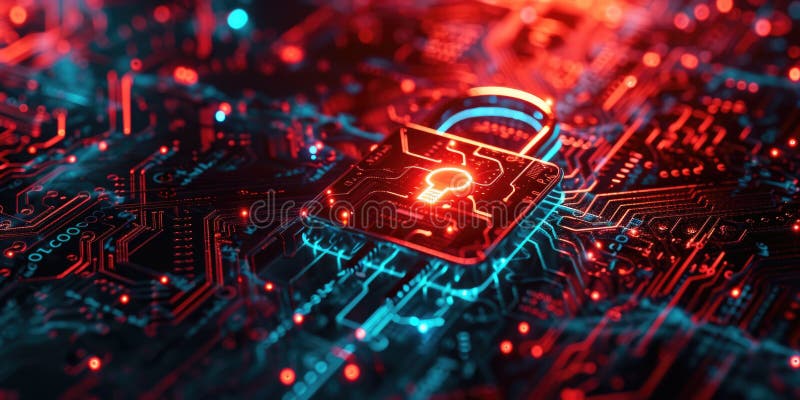 A Lock Securely Placed on Top of a Circuit Board. this Image Can Be ...