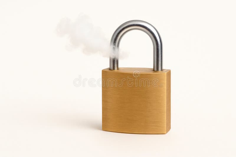 A Lock with a Shackle from Which Smoke Comes Out. Space for Text. Stock ...