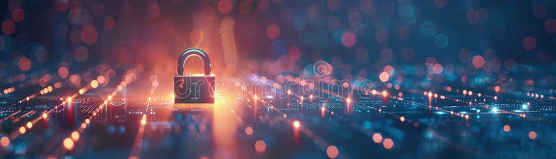 A Lock is Shown in a Cityscape with a Bright Orange Light Shining on it ...