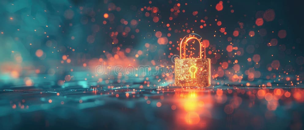 A Lock is Shown in a Cityscape with a Bright Orange Light Shining on it ...