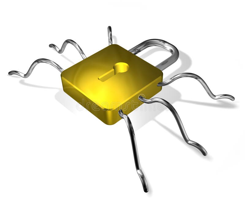 Lock - spider. 3D render stock illustration. Illustration of password ...