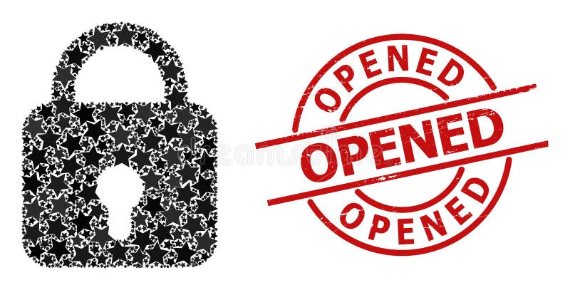 Lock Star Mosaic and Opened Textured Seal Stock Vector - Illustration ...