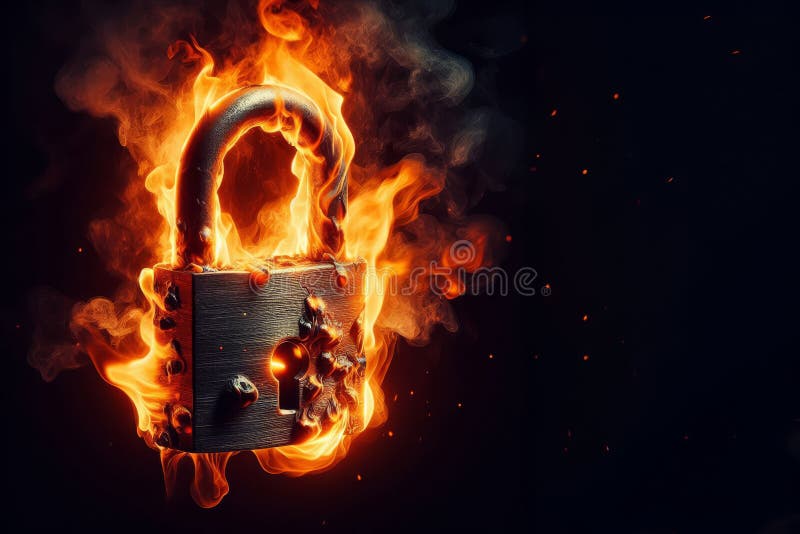 A Lock is Surrounded by Fire and Smoke Stock Image - Image of digital ...