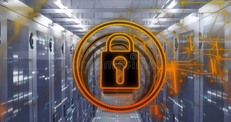 Lock Symbol Animation Over Data Center Servers, Representing ...