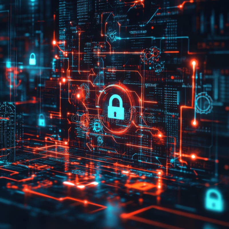 Lock Symbol on a Computer Screen with Illuminated Red Light Indicating ...