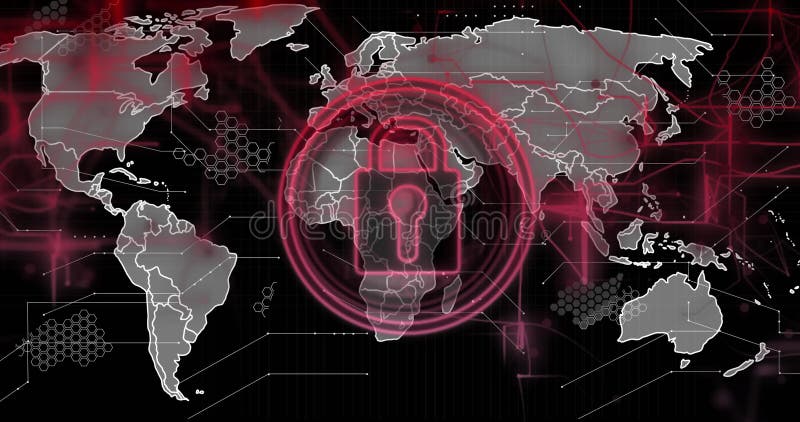 Lock Symbol and Global Map with Hexagonal Patterns, Cybersecurity ...