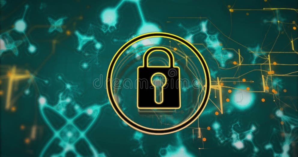 Lock Symbol Image Over Abstract Digital Background with Molecular ...