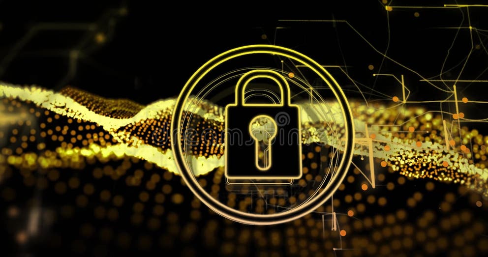 Lock Symbol Image Over Digital Landscape with Golden Particles Stock Photo - Image of security ...