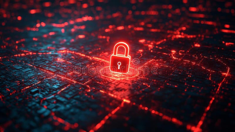 Lock Symbol Over a Digital Map Representing Cybersecurity and Data ...