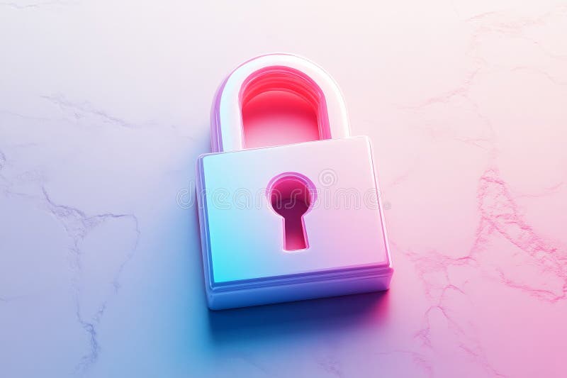 A Lock Symbol on a White Background with a Blue and Pink Code Overlay ...