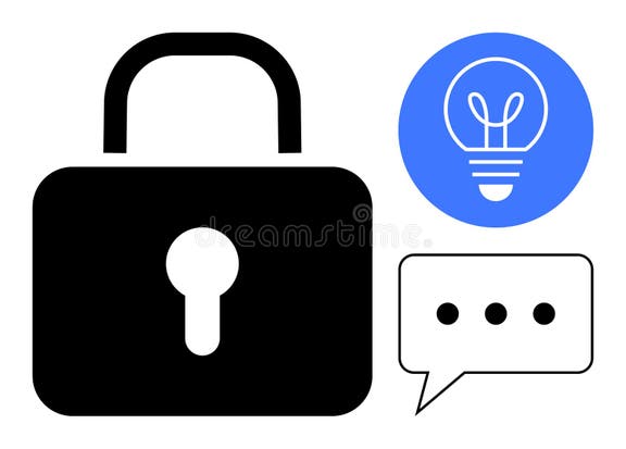 Secure Communication and Creativity Concept with Lock, Light Bulb, and ...