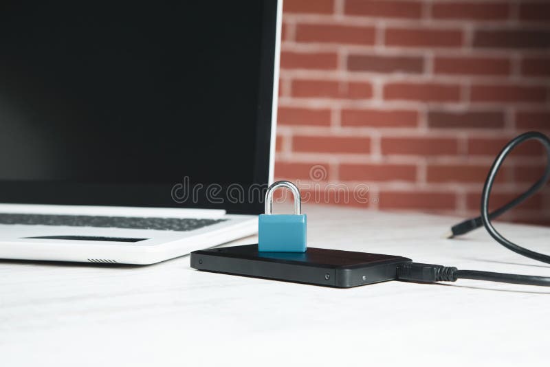 Lock on Tablet with Computer on Table. Stock Image - Image of safe ...